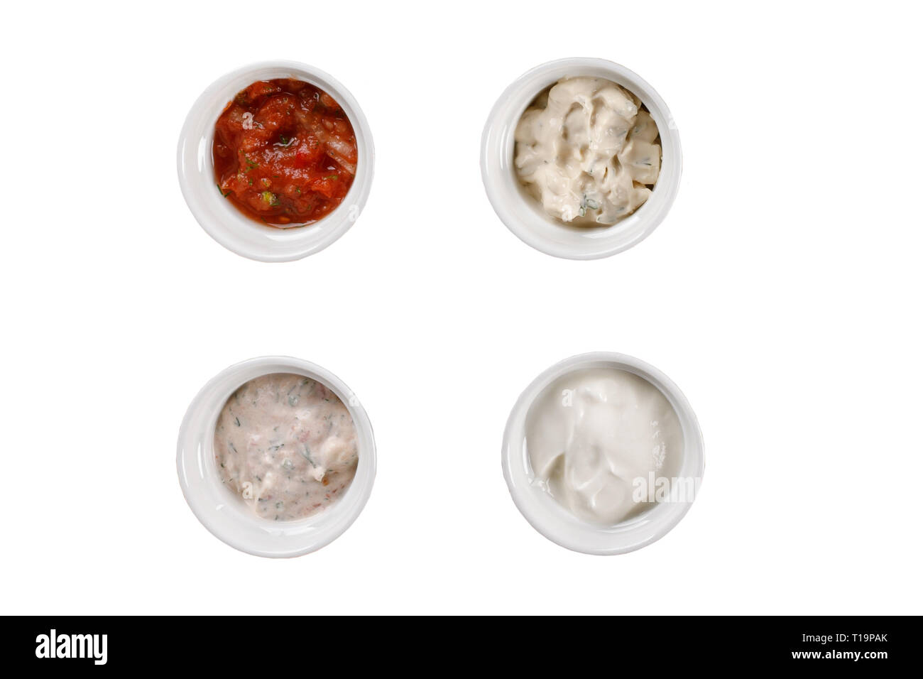 Set of different sauces on white background. Top view. Isolated Stock ...