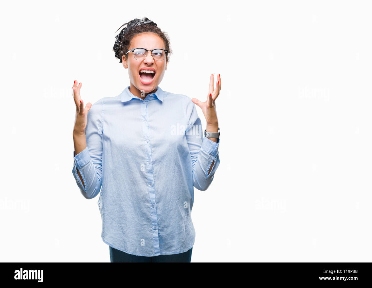 Young braided hair african american business girl wearing glasses over ...