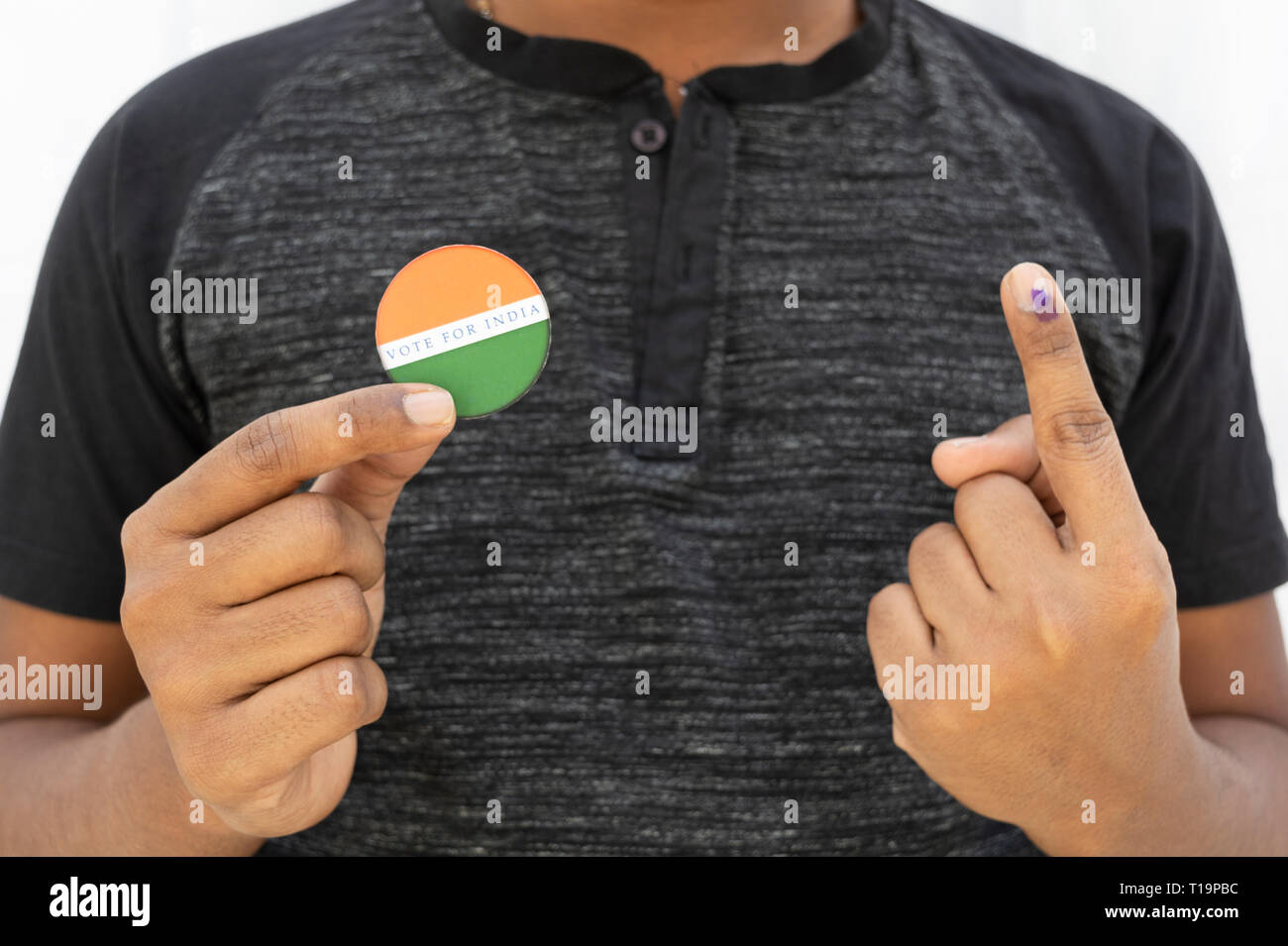 Concept of Indian election,Person holding sticker of vote for better ...