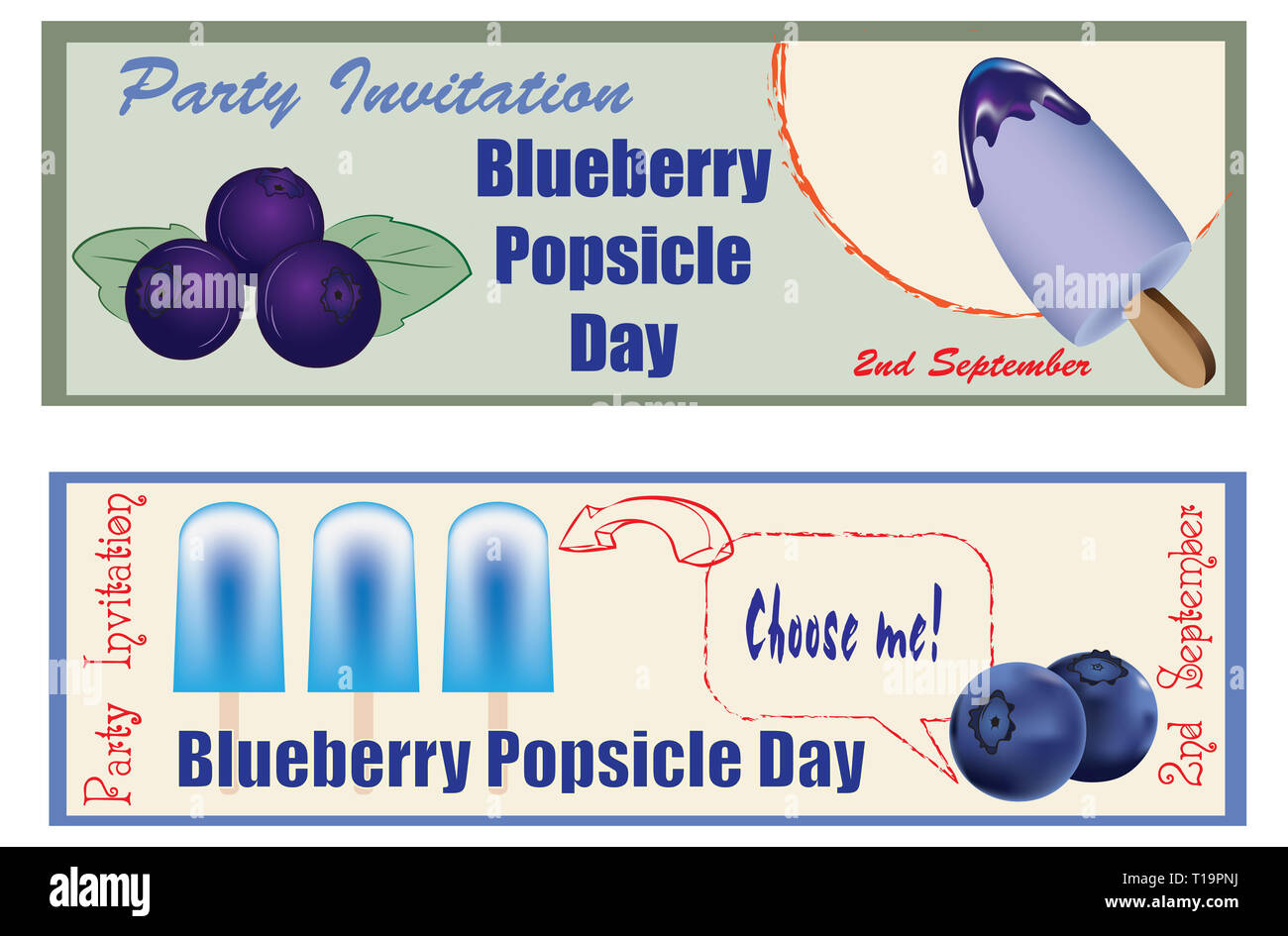 September party invitation Blueberry Popsicle Day. Vector illustration ...