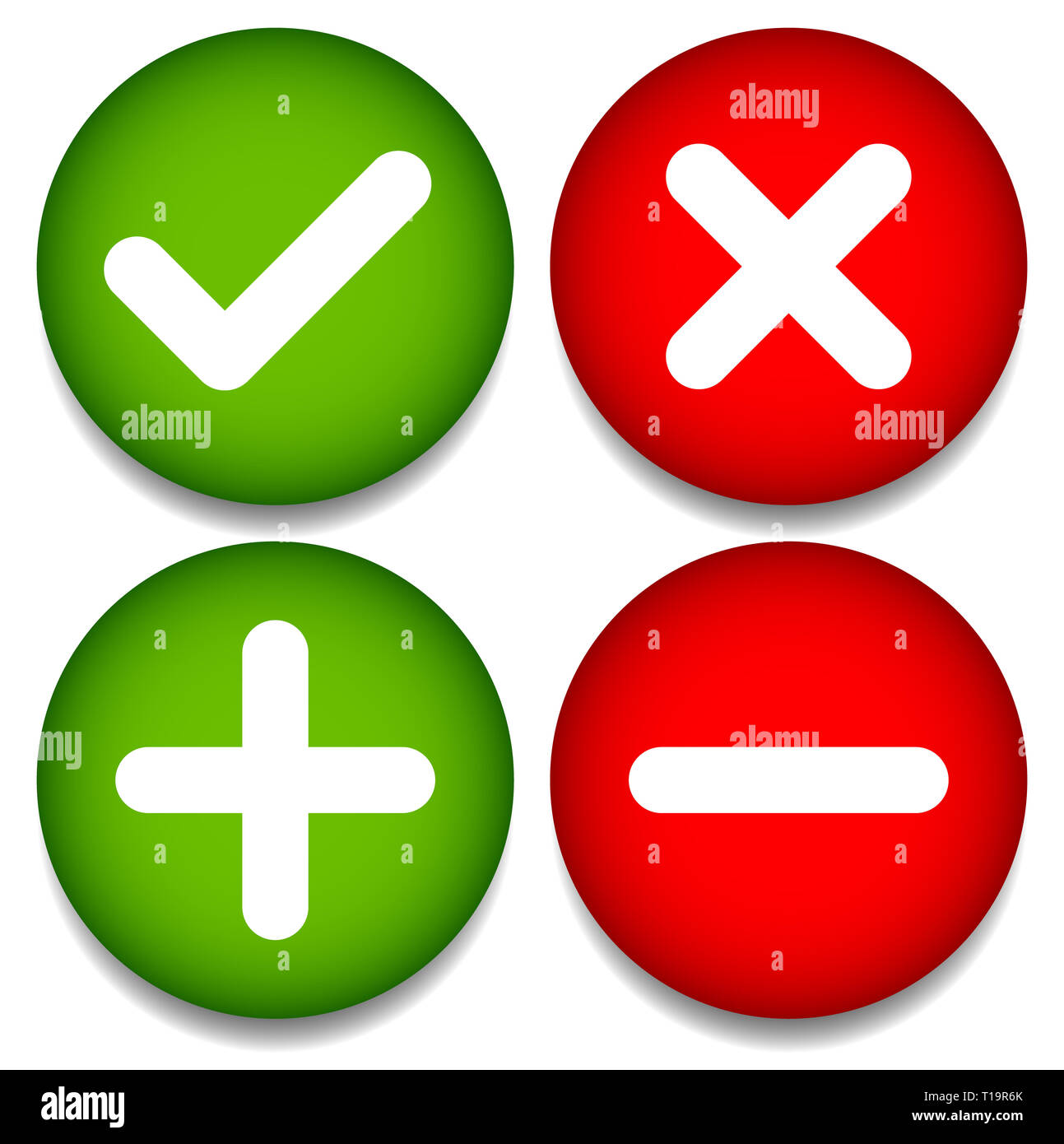 Set of 4 icons with check mark, cross and plus, minus signs Stock Photo ... Set of 4 icons with check mark, cross and plus, minus signs Stock Photo ...