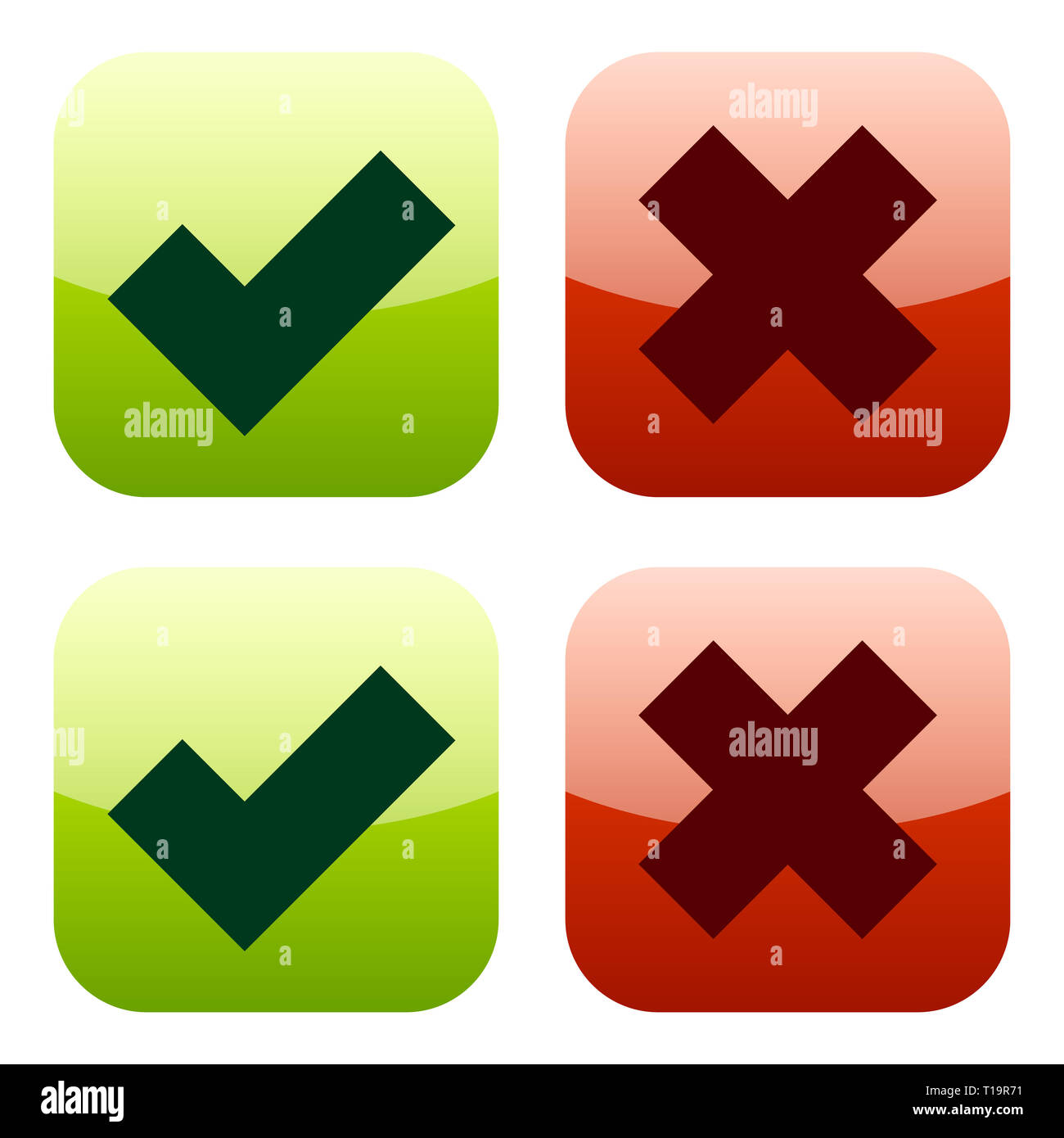 Glossy modern icons, bold checkmark and cross set Stock Photo - Alamy