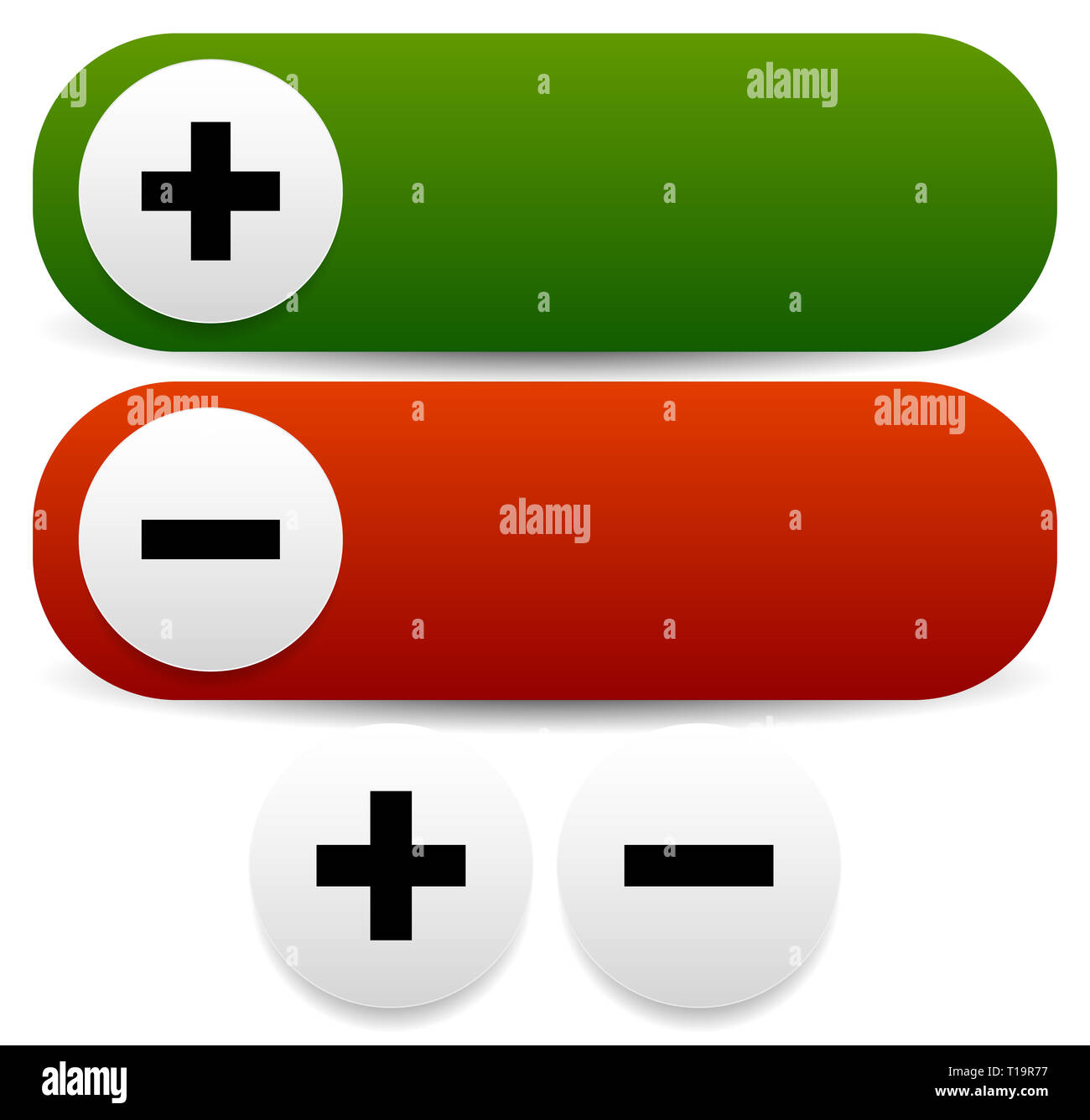 Eps 10 vector illustration of Plus and minus buttons. Long and circular ...