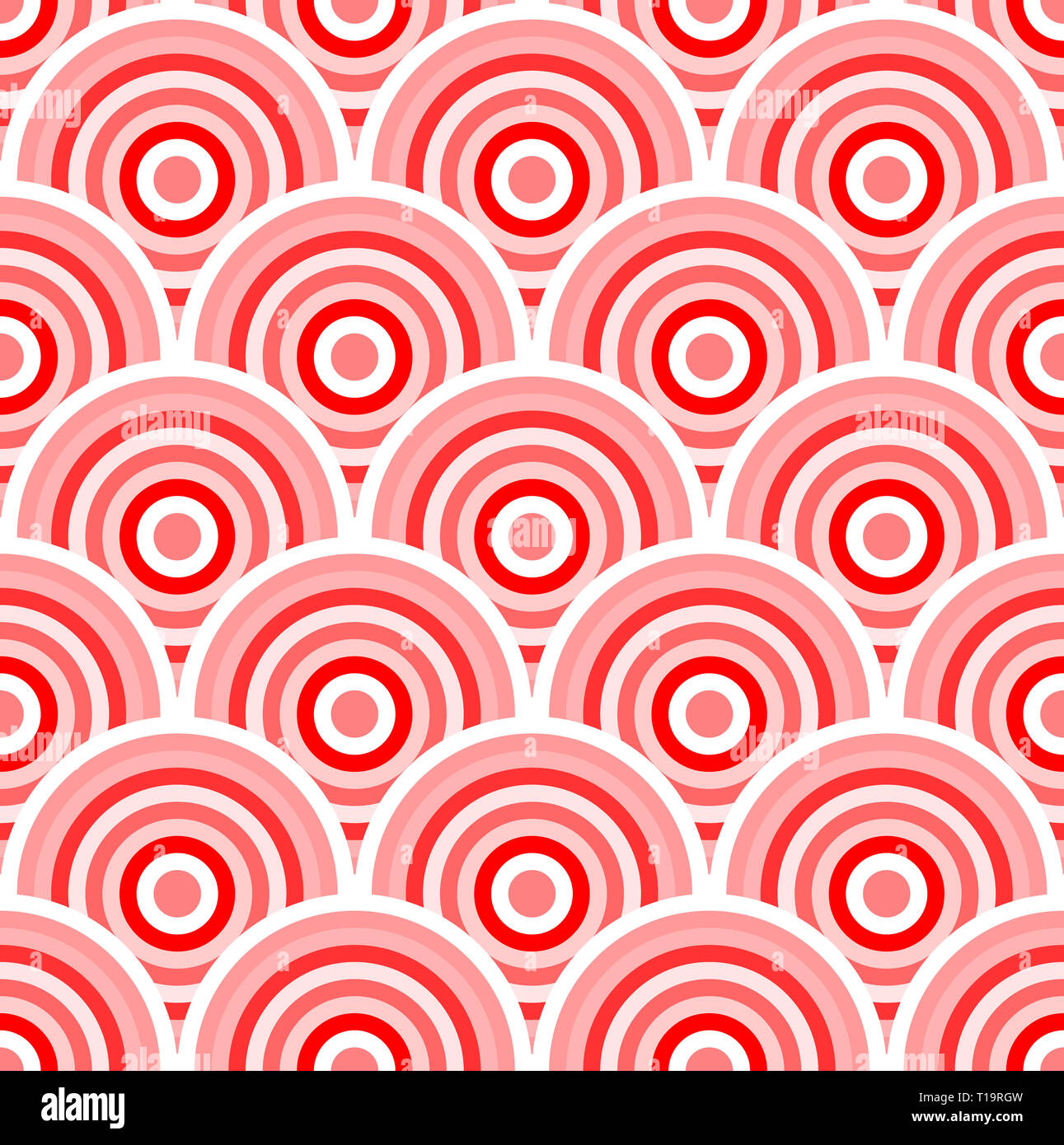 Red And White Concentric Circles Abstract Pattern Seamlessly Repeatable Vector Illustration