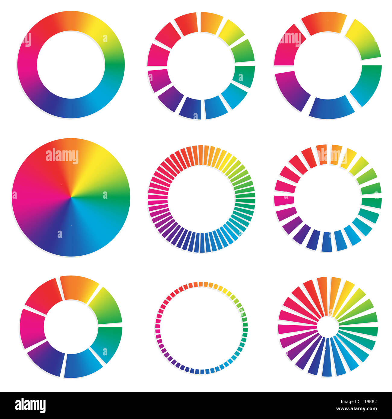 9 different color wheels Stock Photo - Alamy