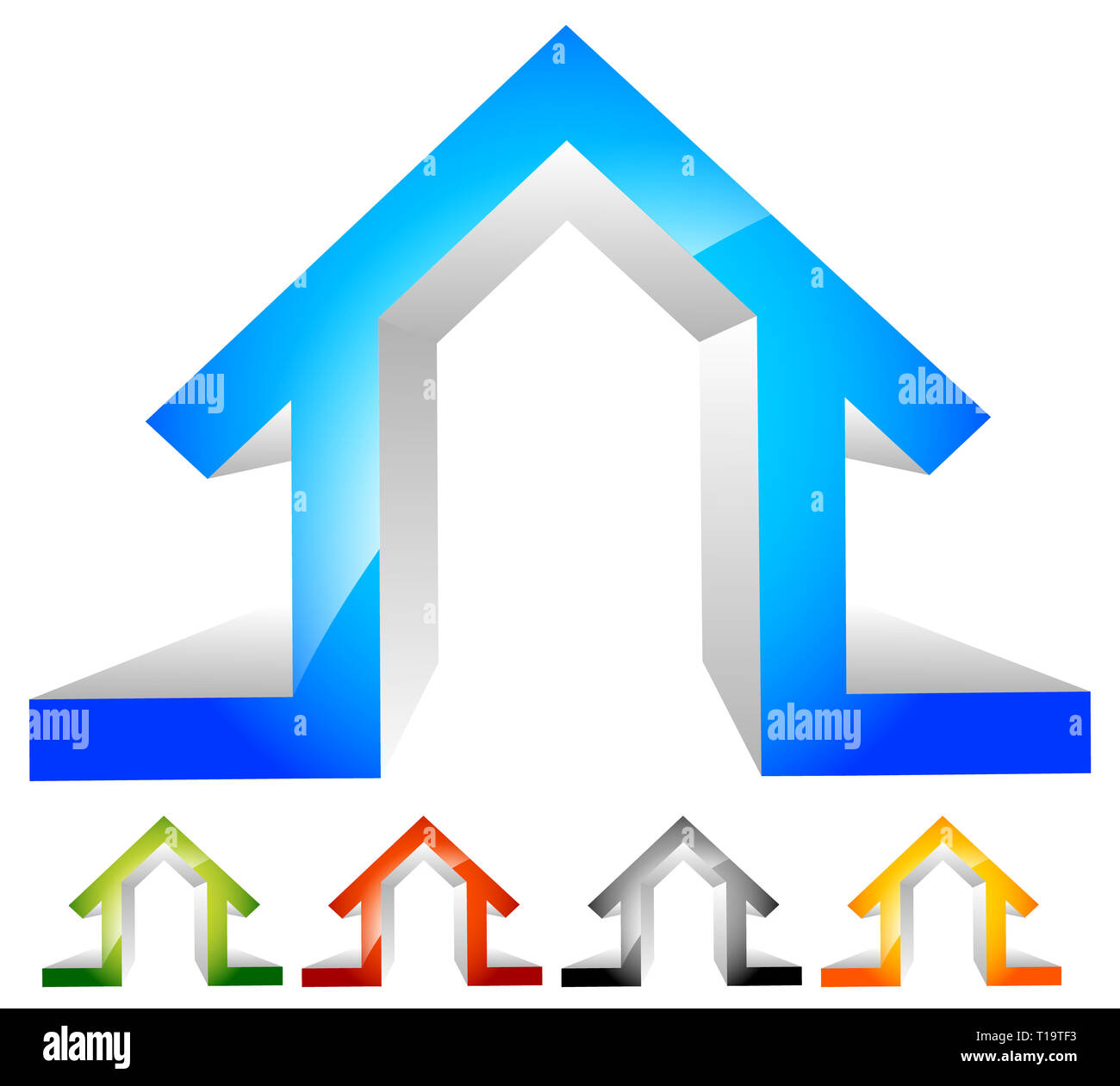 3d house, home symbols, house icons. 5 colors Stock Photo - Alamy
