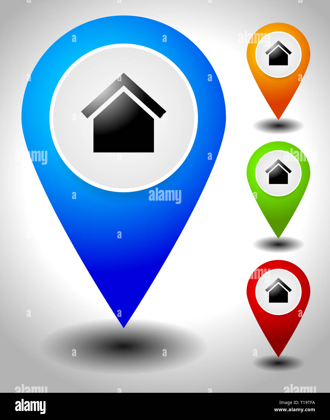 Map pins, map markers with house symbol, vector Stock Photo - Alamy