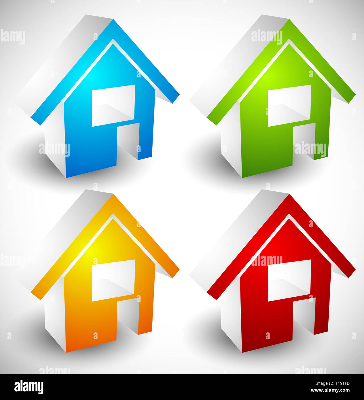 3d house / home symbols, icons in 4 colors, illustration for real ...
