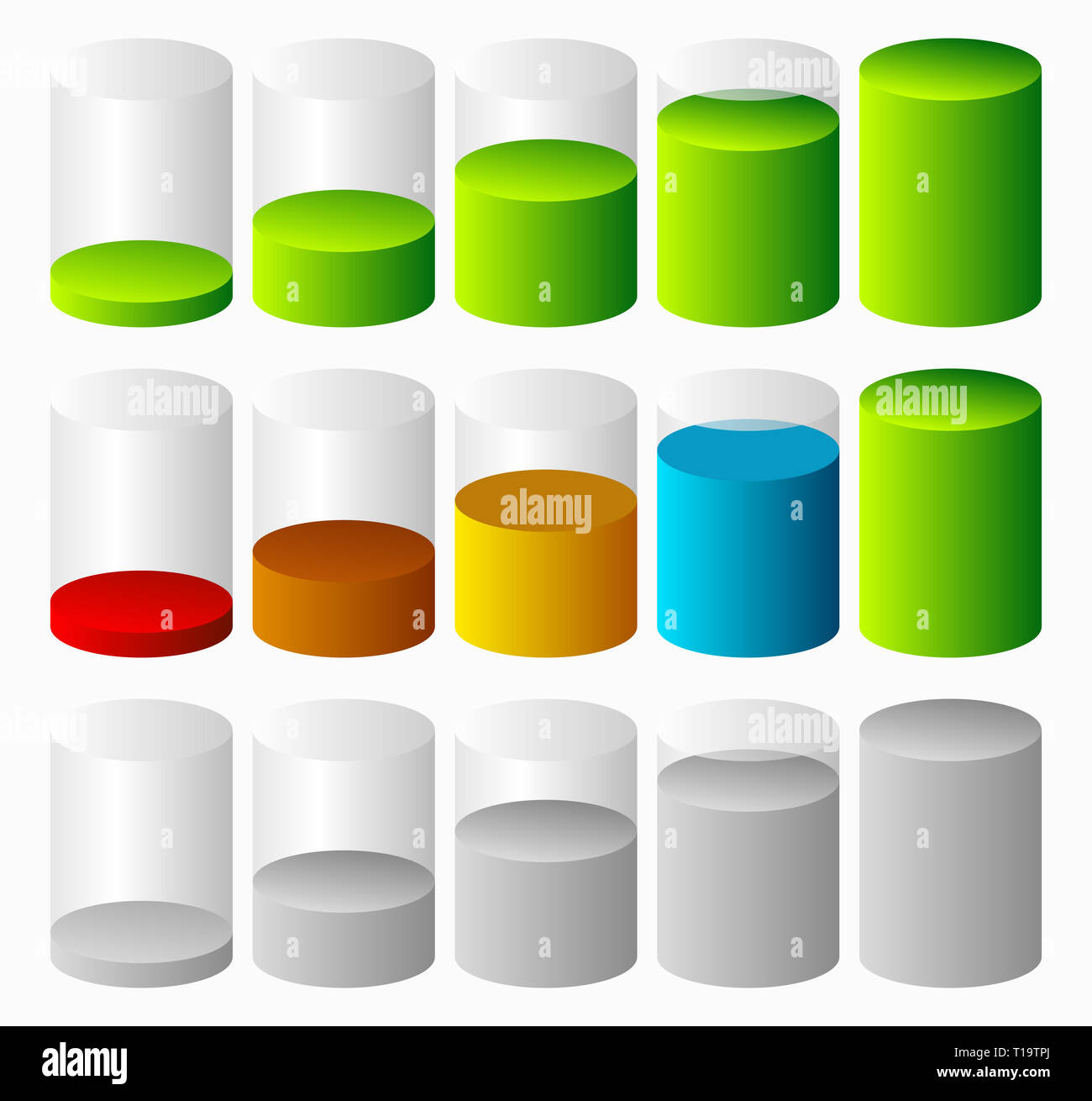 3d Cylinder level, completion, fullness or progress indicators Stock ...