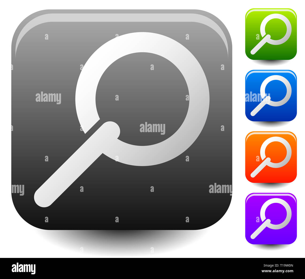 Square magnifying glass / magnifier icons. 5 colors Stock Photo - Alamy