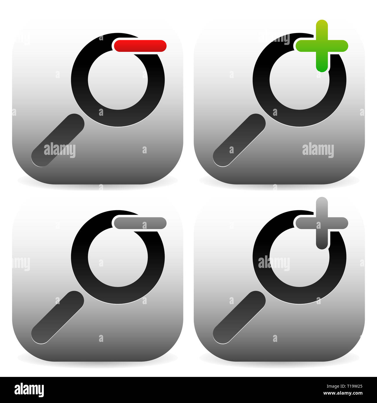 Magnifier icon set with plus, minus symbols. Zoom in, zoom out icons ...
