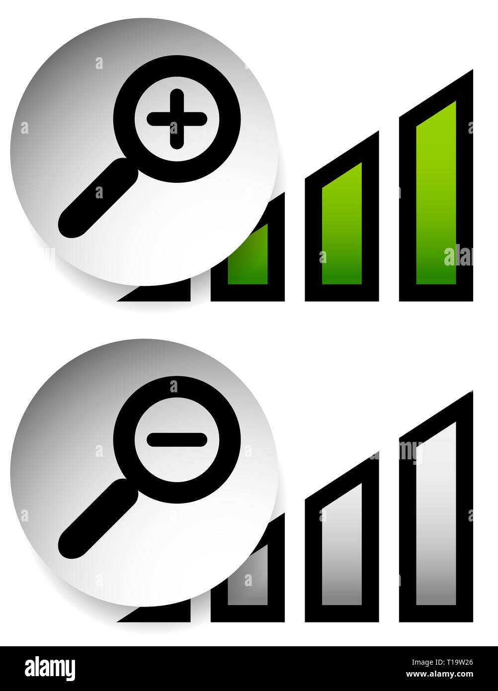 Magnification indicators. Magnifiers with level indicators Stock Photo ...