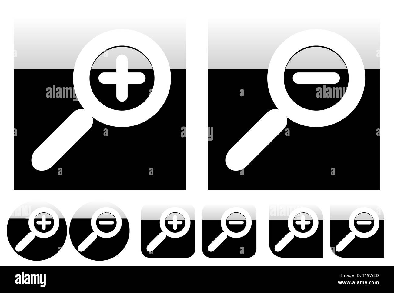 Simple yet stylish magnifying icons with different shapes. Gloss effect ...