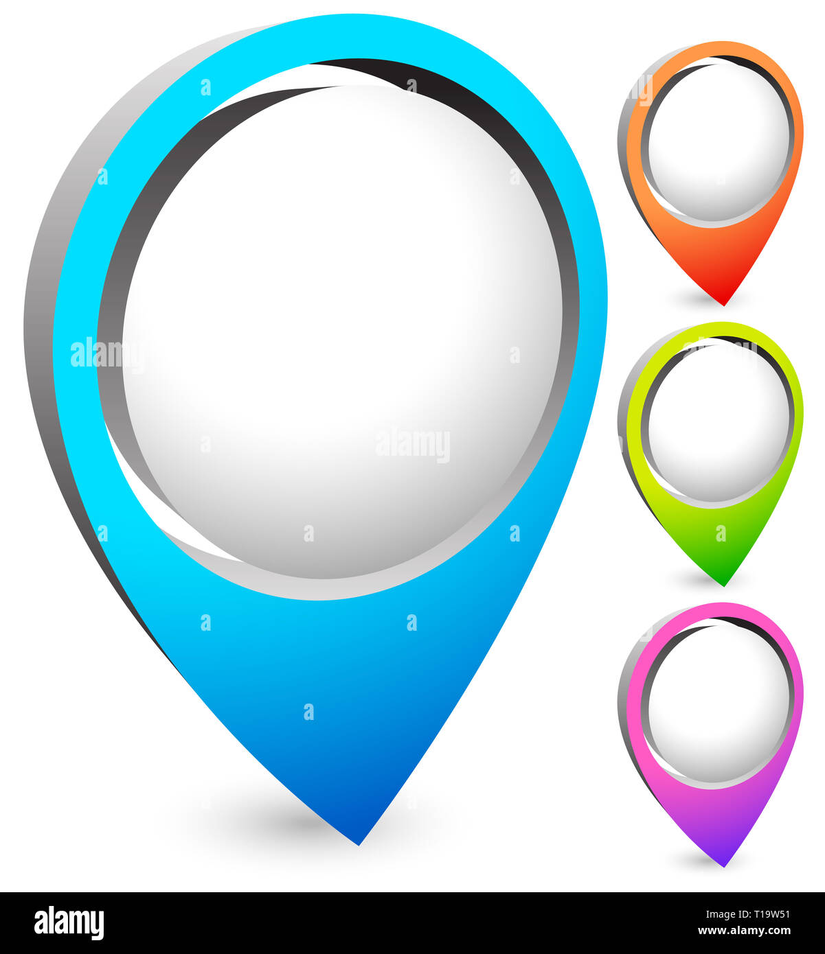 Bright, colorful map marker, map pin vector in 4 colors Stock Photo - Alamy