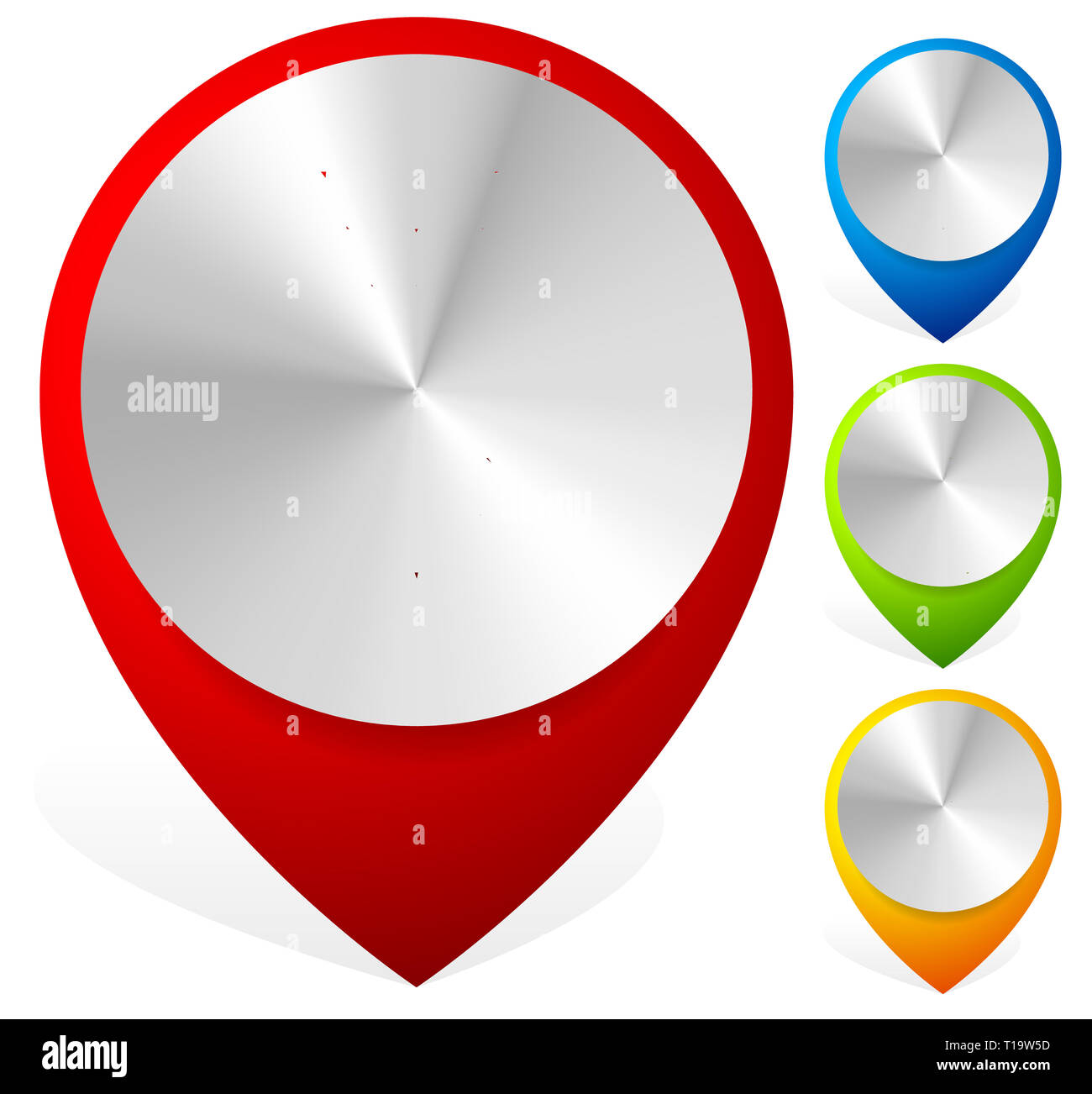 Colorful Vector Map Marker Set. Map Pins with Metallic Circles Stock ...