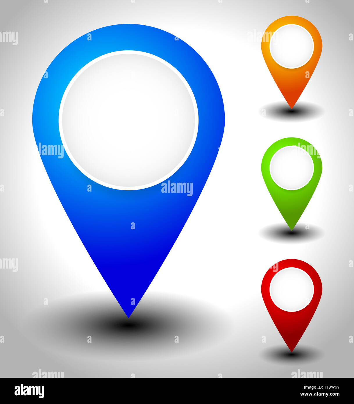 Colorful map marker, map pin icons with blank circles Stock Photo - Alamy