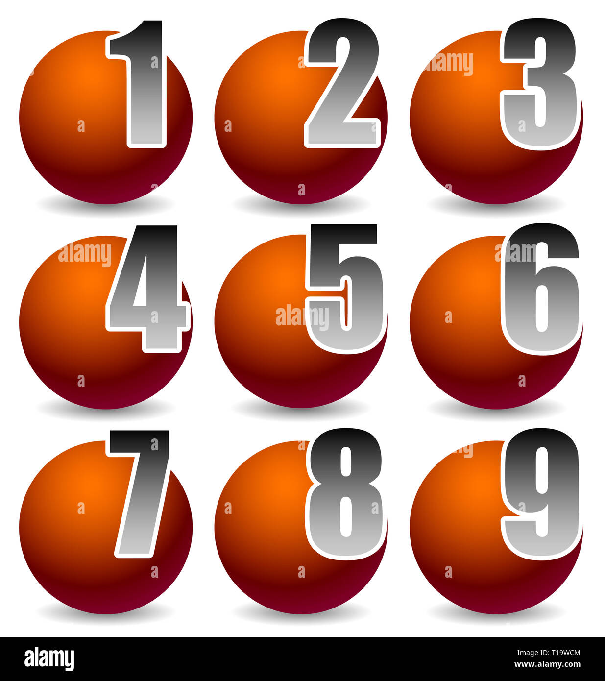 Numbering Elements from 1 to 9. Numbers Cut in Shaded Spheres with ...
