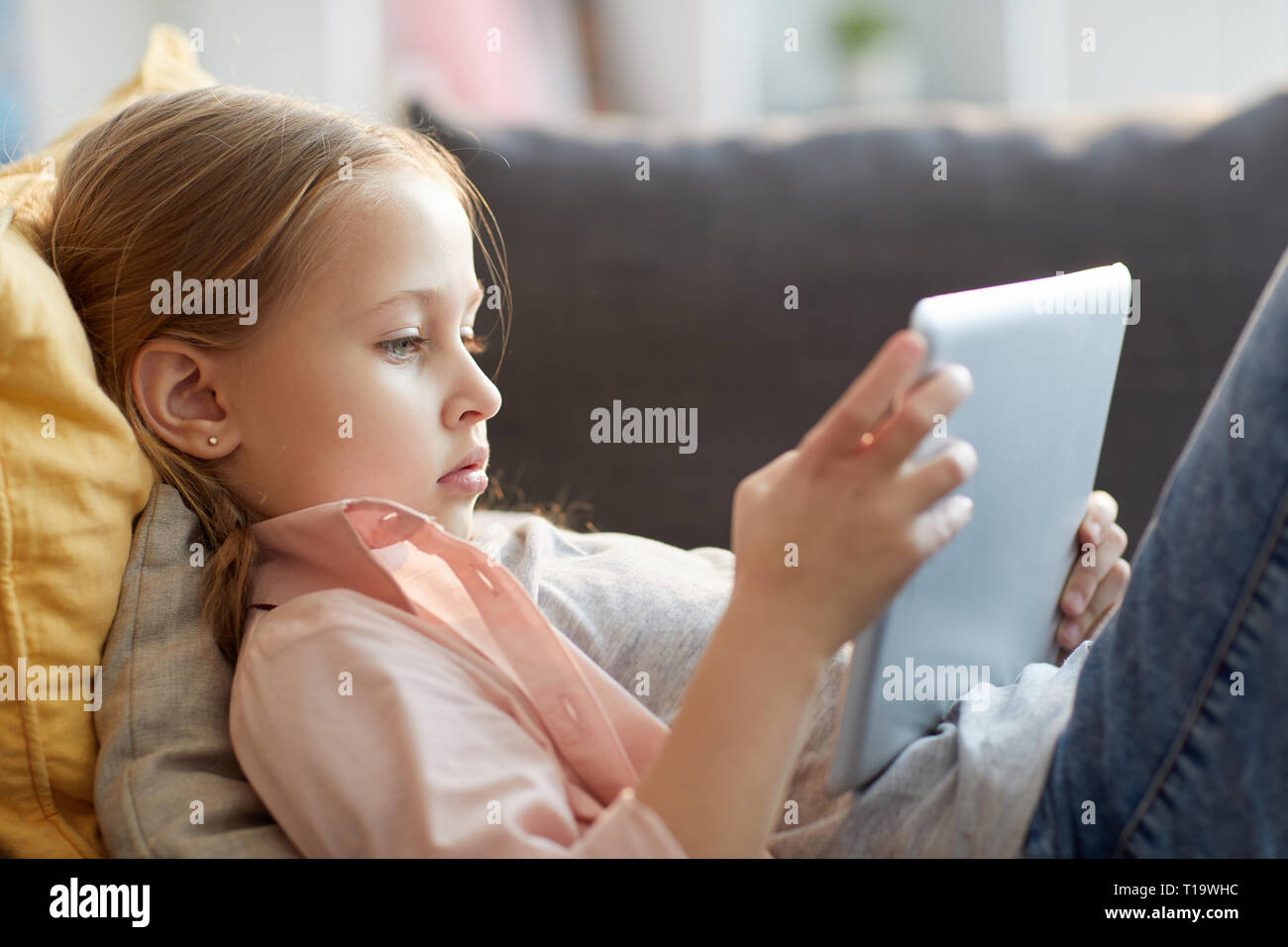 Little Girl Using Internet Stock Photo - Alamy