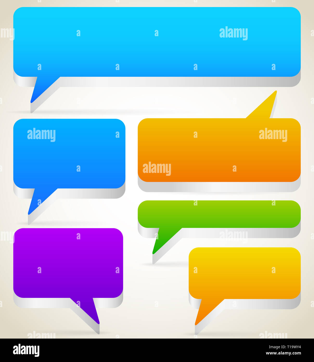 Set of rectangular 3d talk, speech bubbles with blank space. Vector ...