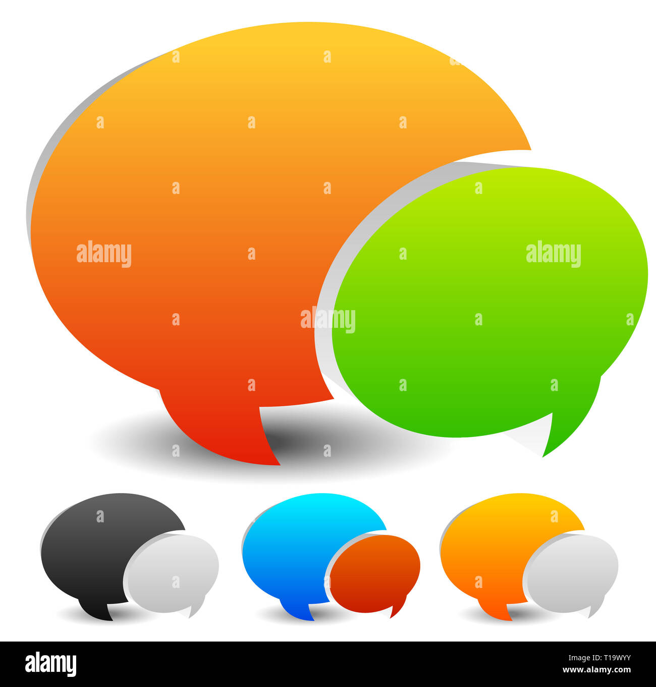 Speech bubble vector graphics. Two overlapping speech, talk bubbles for communication, chat ...