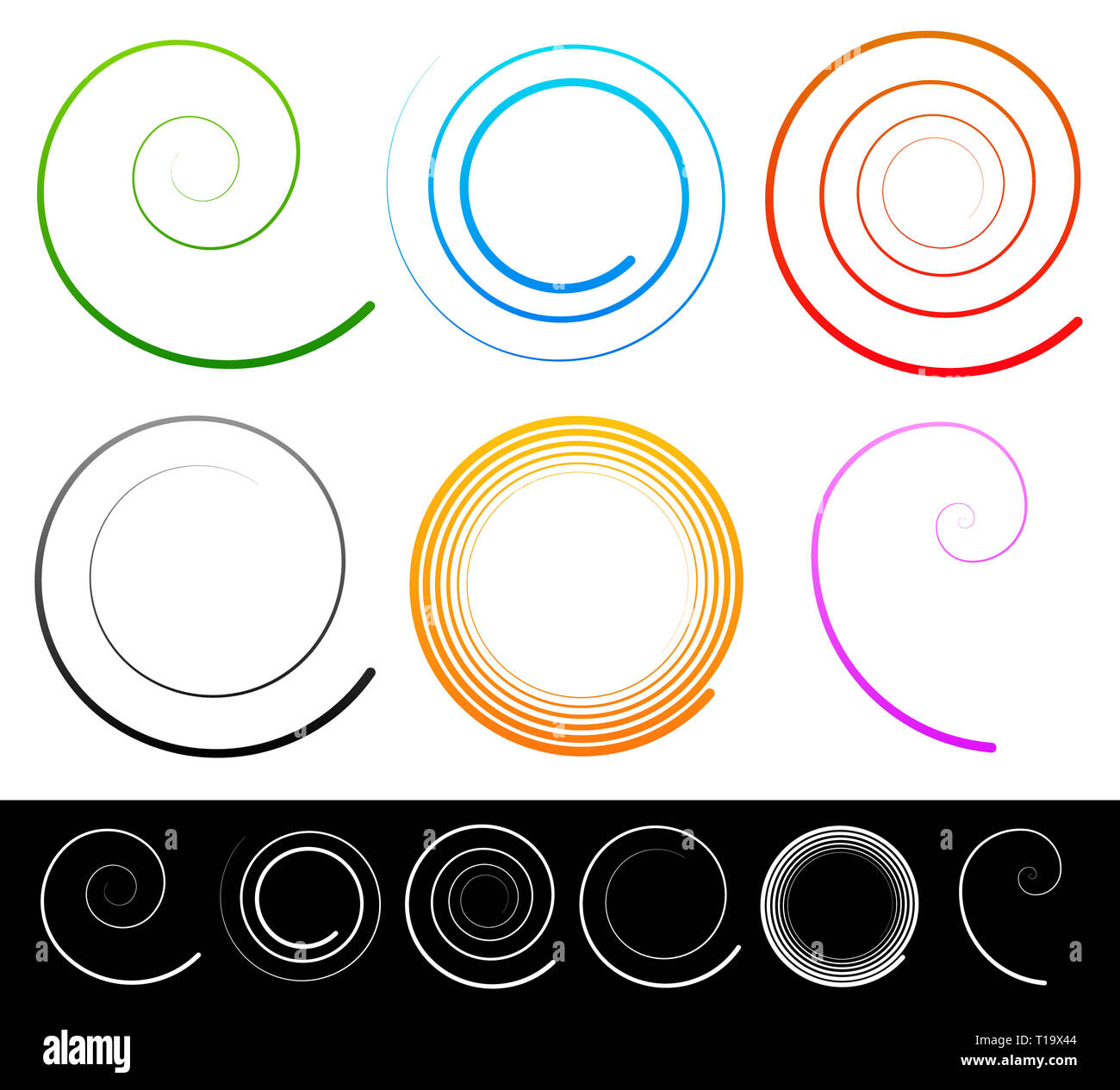 Colorful spirals, swirl, twirl shapes. White versions included. Vector ...