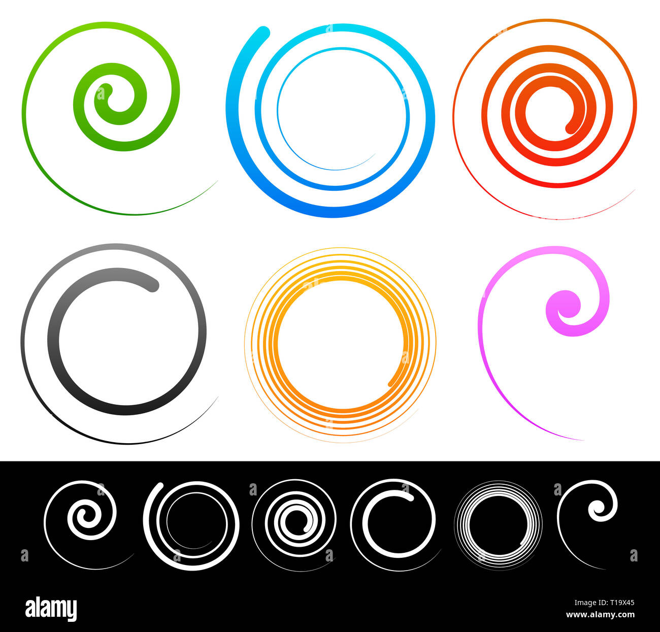 Colorful spirals, swirl, twirl shapes. White versions included. Vector ...