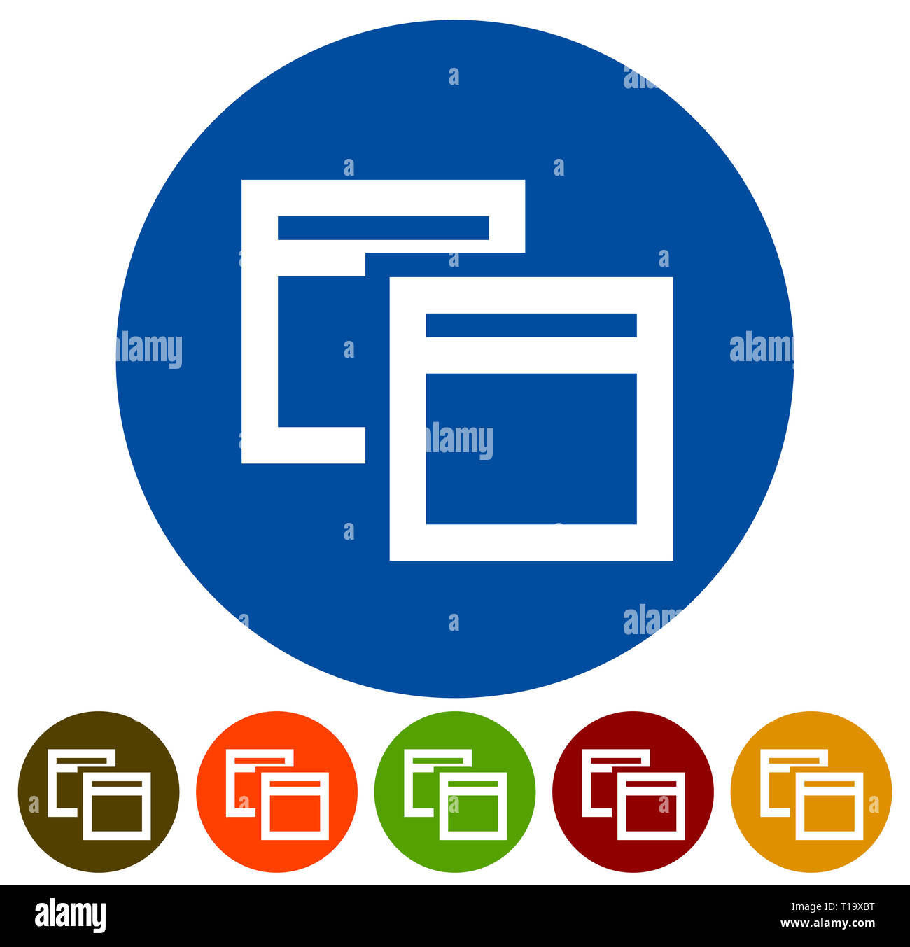 Icons with software (application) window symbols. minimize, maximize or ...