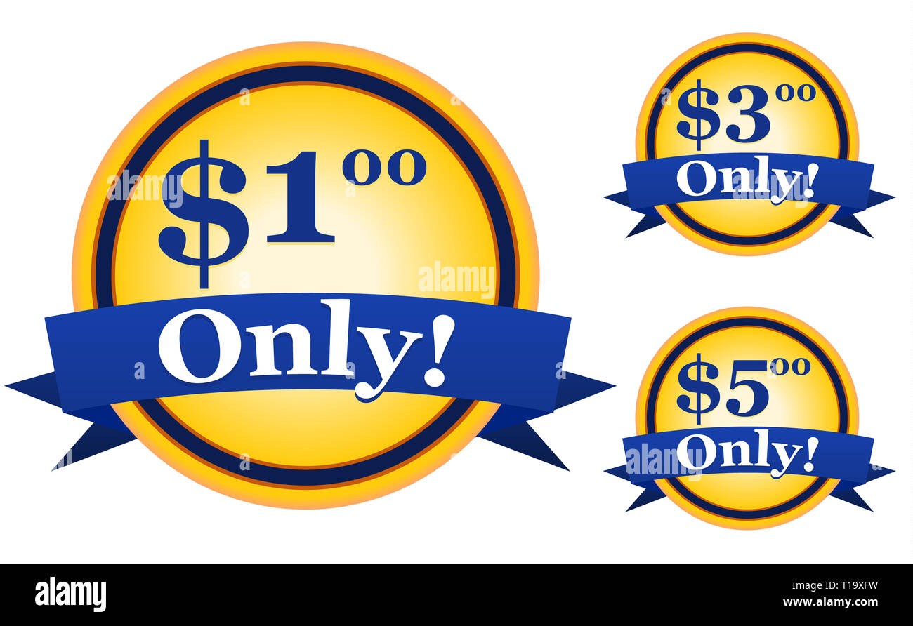 Only $1, $3, $5 dollar price tag Stock Photo - Alamy