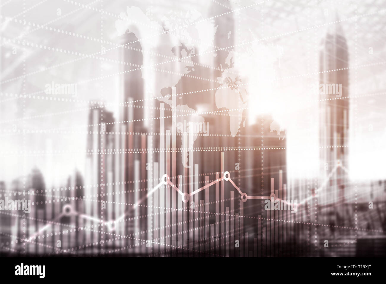 High-rise buildings mixed media double exposure. Modern city. Economic ...