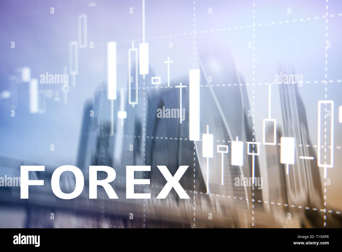 Forex trading, financial candle chart and graphs on blurred business ...