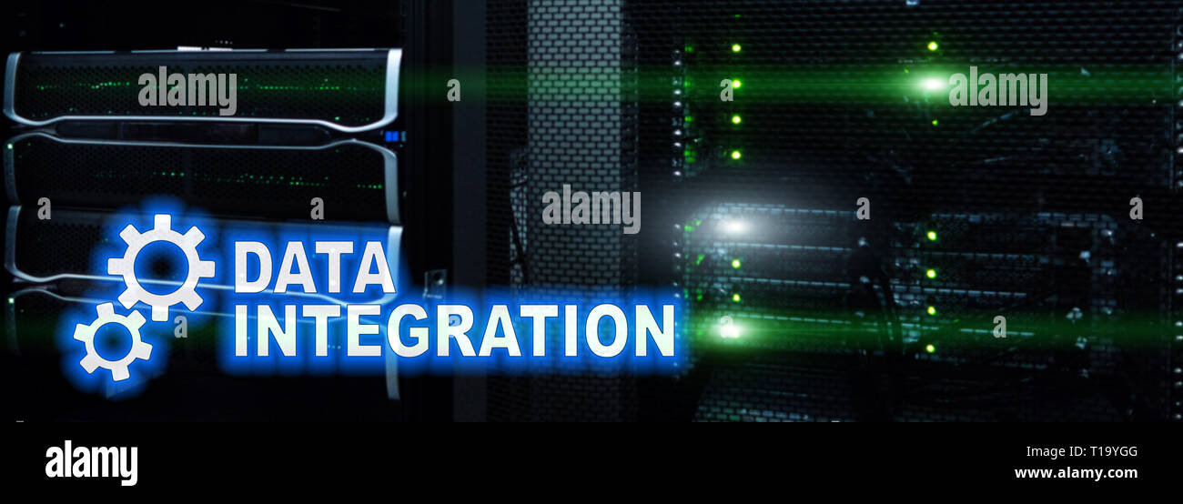 Data integration information technology concept on server room ...
