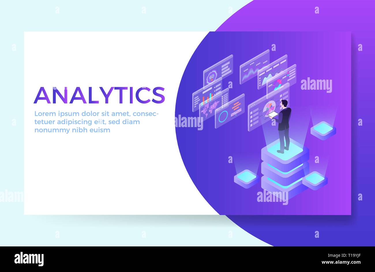 Man interacting with virtual charts and analyzing statistics. Data ...