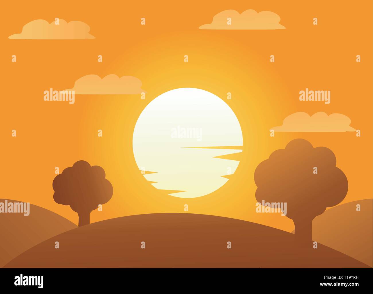 autumn trees vector illustration with sundown Stock Vector Image & Art ...