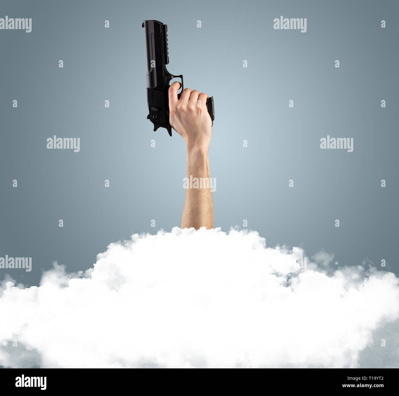 Hand breaking out from the cloud Stock Photo - Alamy