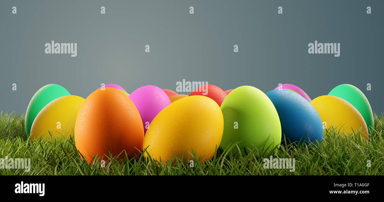 colorful Easter eggs green grass 3d-illustration Stock Photo - Alamy