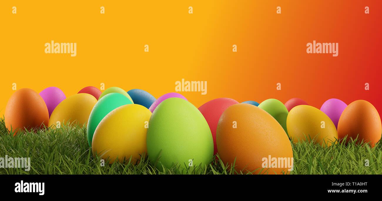 colorful Easter eggs green grass creative 3d-illustration Stock Photo ...