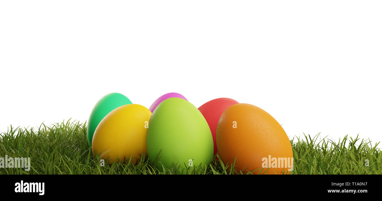 colorful Easter eggs green grass 3d-illustration Stock Photo - Alamy