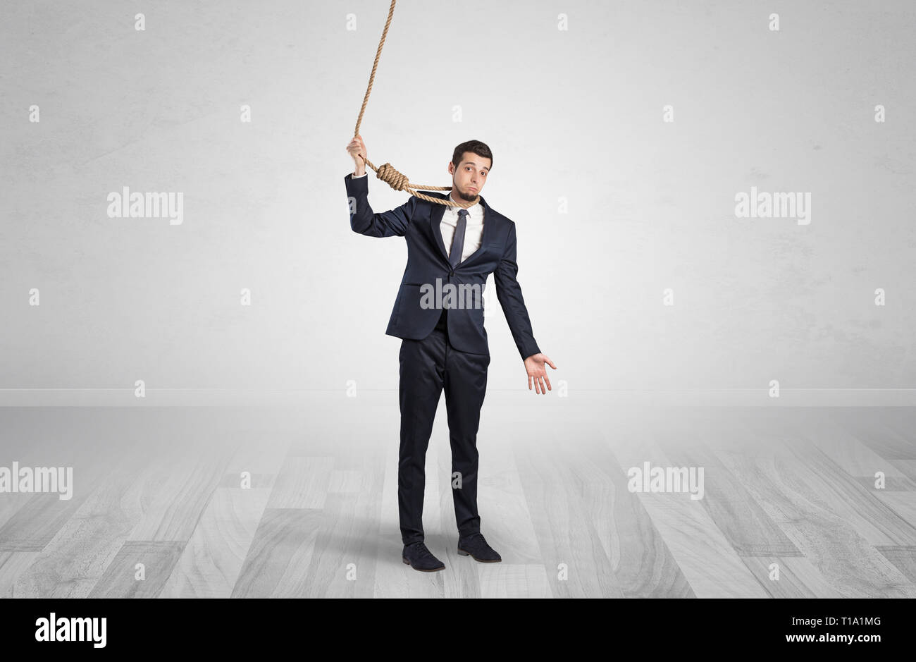 Young responsable man on the verge of suicide Stock Photo - Alamy