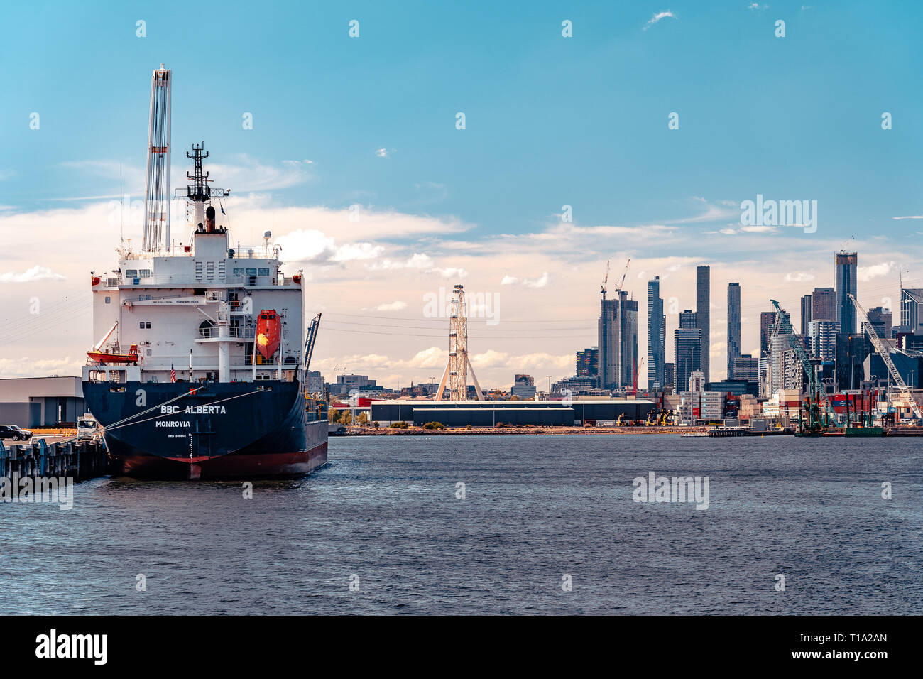 Melbourne, Australia - Cargo ship docked at the Port of Melbourne with ...