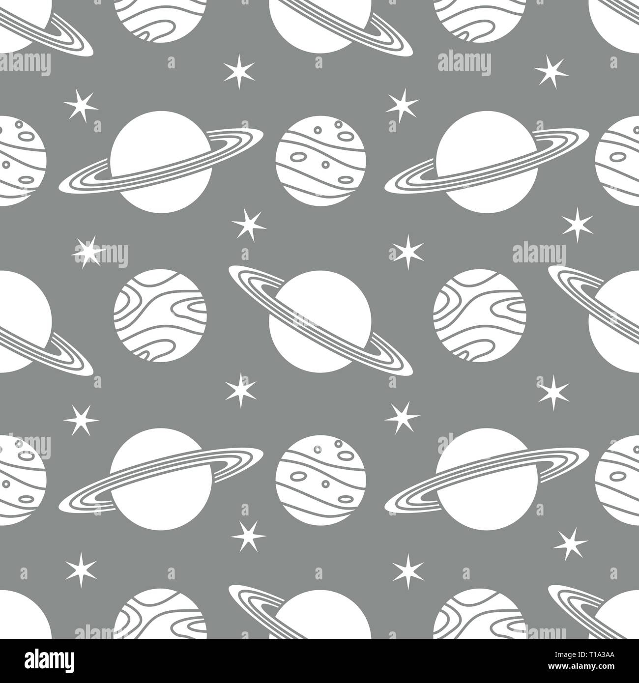 Seamless vector pattern with planets, Saturn, stars. Space exploration ...