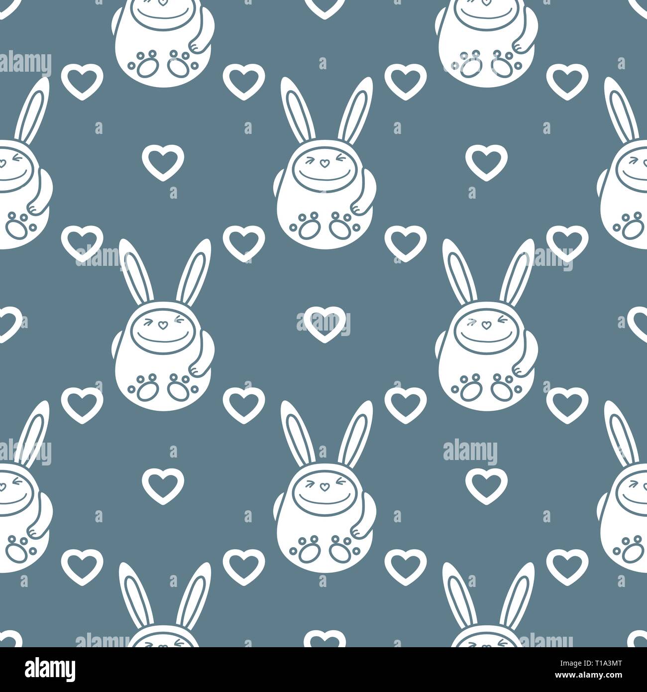 Seamless pattern with cartoon rabbits and hearts. Birthday, Valentine's ...