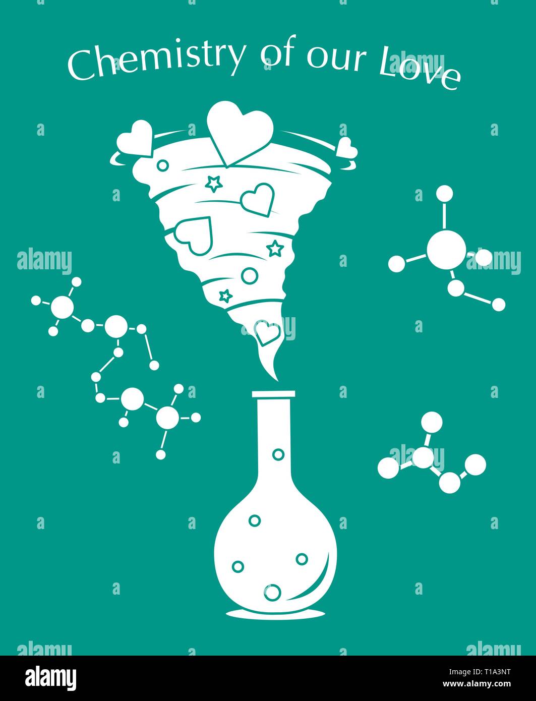 Vector illustration with flask, hearts tornado. Love emotions ...