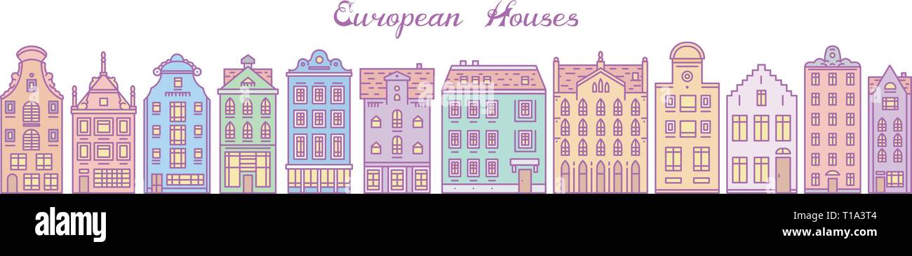 Europe house and apartments. Set of cute architecture in Amsterdam ...