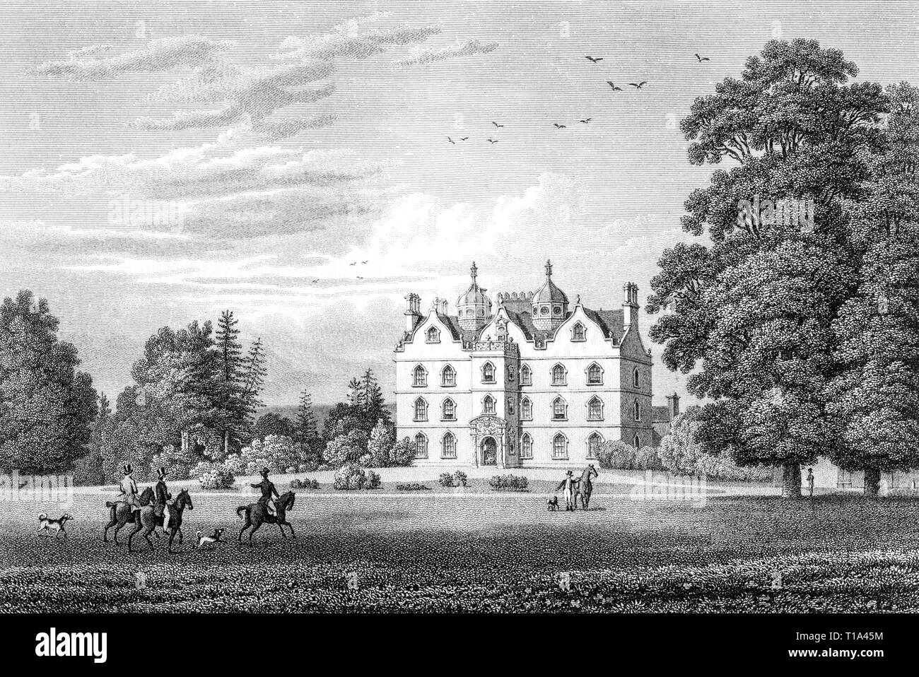 An engraving of Stoke Bishop UK scanned at high resolution from a book ...