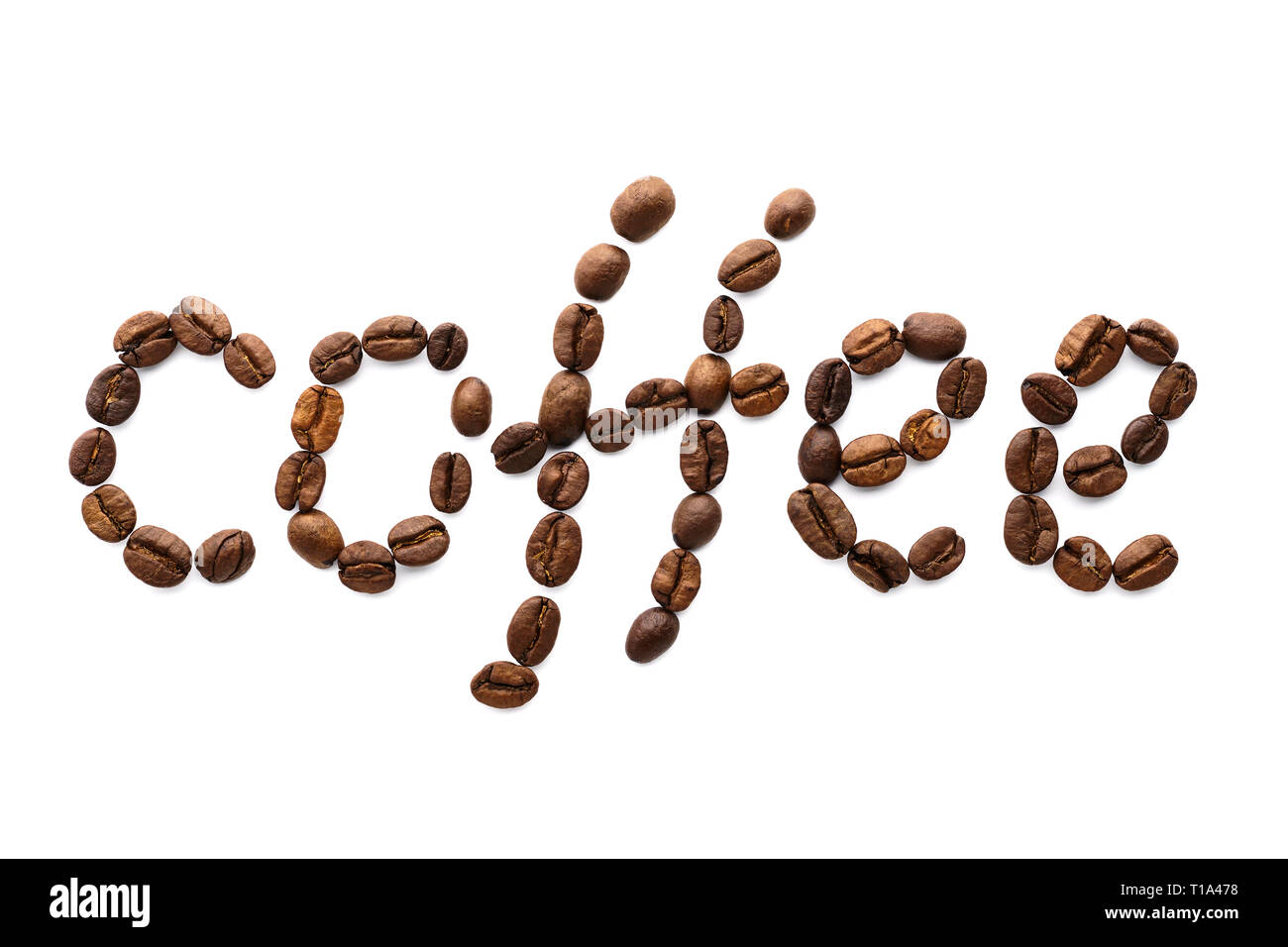 Word coffee made of roasted coffee beans. Food lettering. Isolated ...