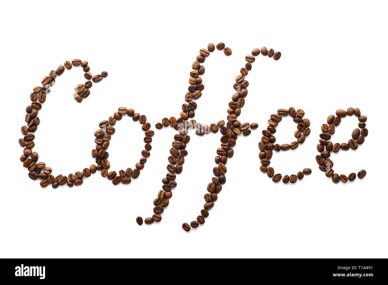 Word coffee made of roasted coffee beans. Food lettering. Isolated ...