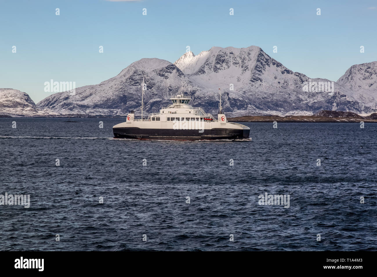 The Norwegian car Ferry MM61FE Vannes, in the Norwegian Fjords during ...
