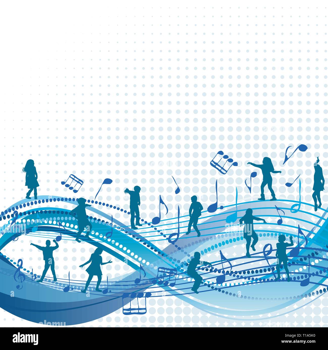 Music abstract background with children silhouettes Stock Vector Image ...