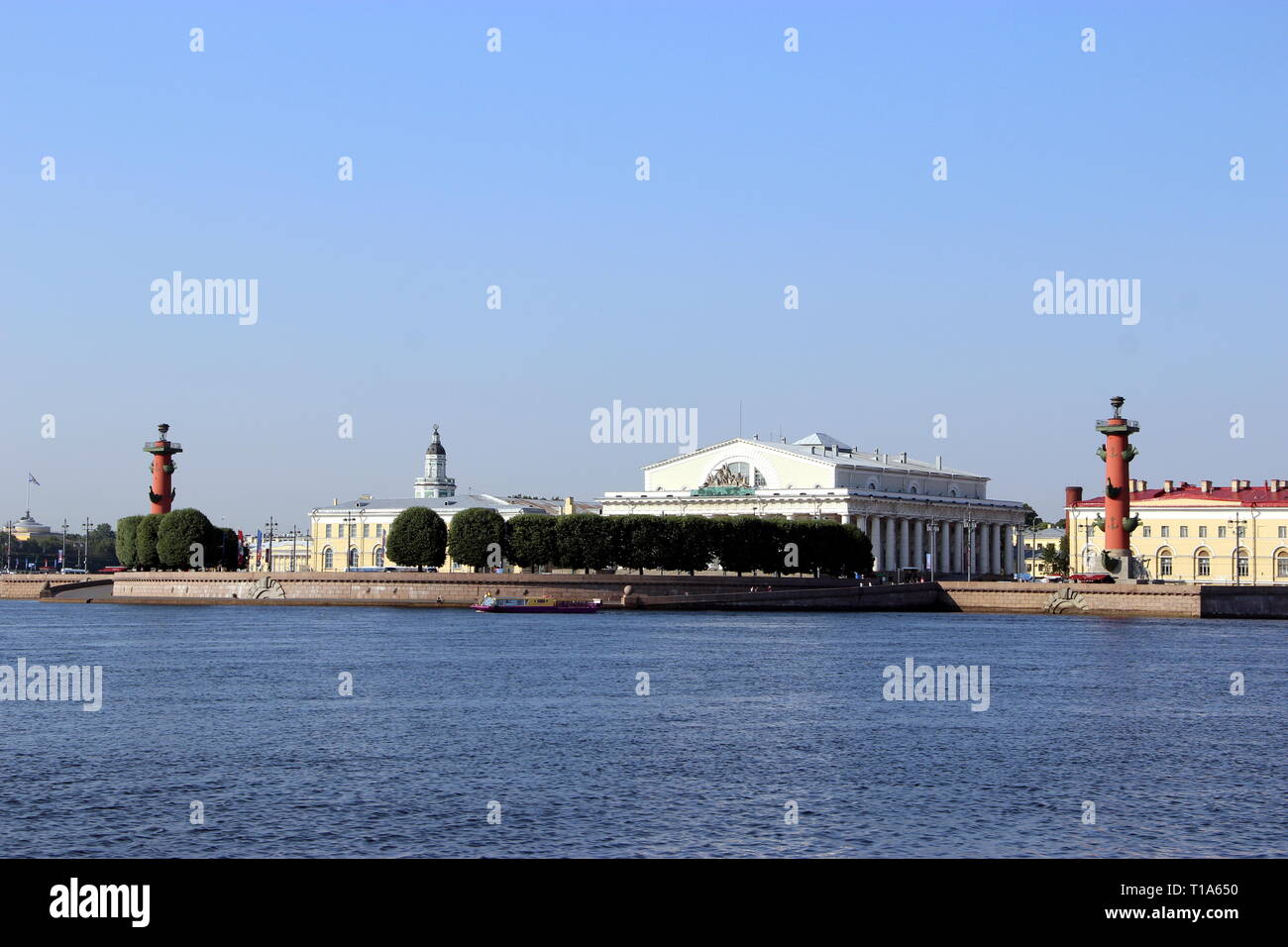 Neva River and Rostral Columns in St. Petersburg, Russia Stock Photo ...