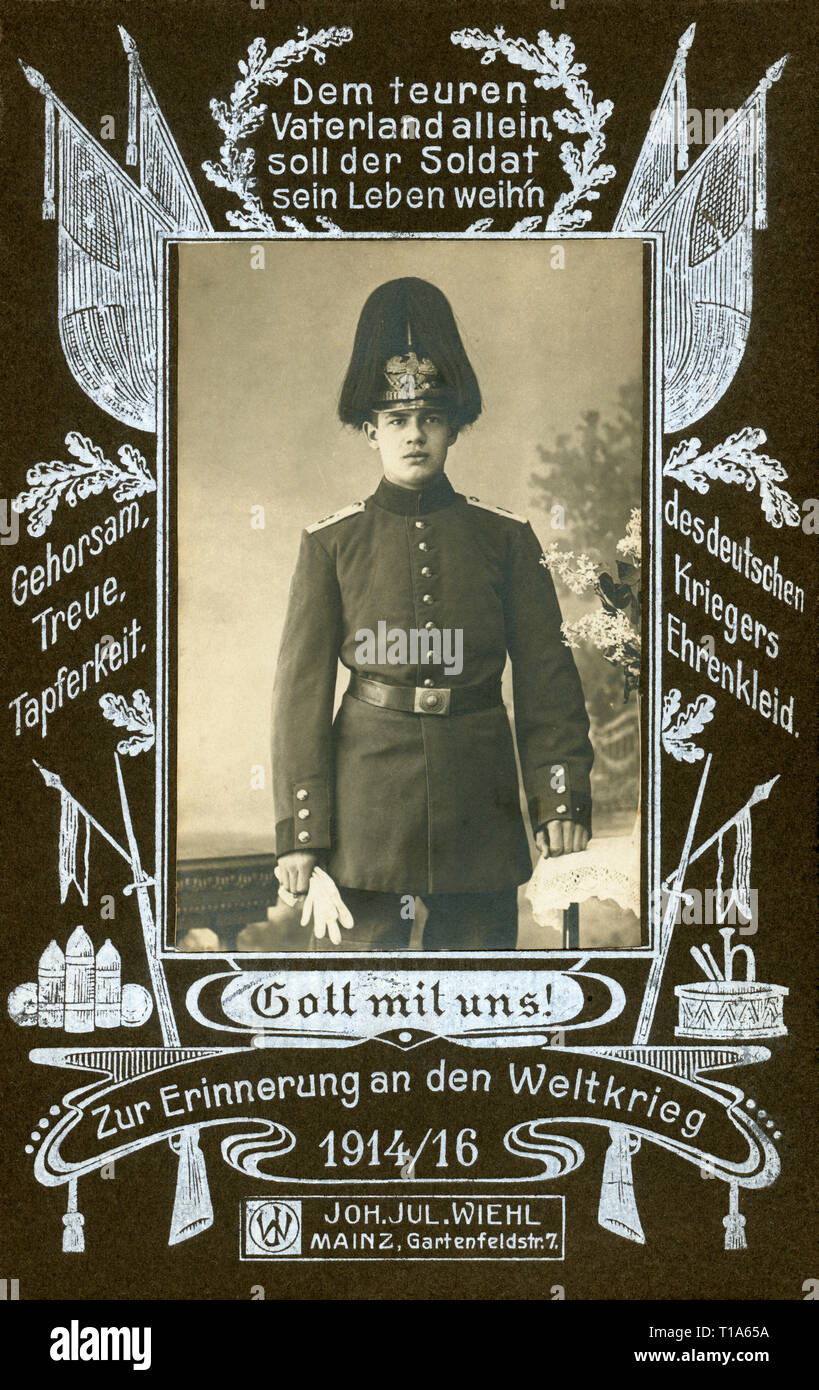 Germany, WWI, photo of memory with patriotical text around of the time ...